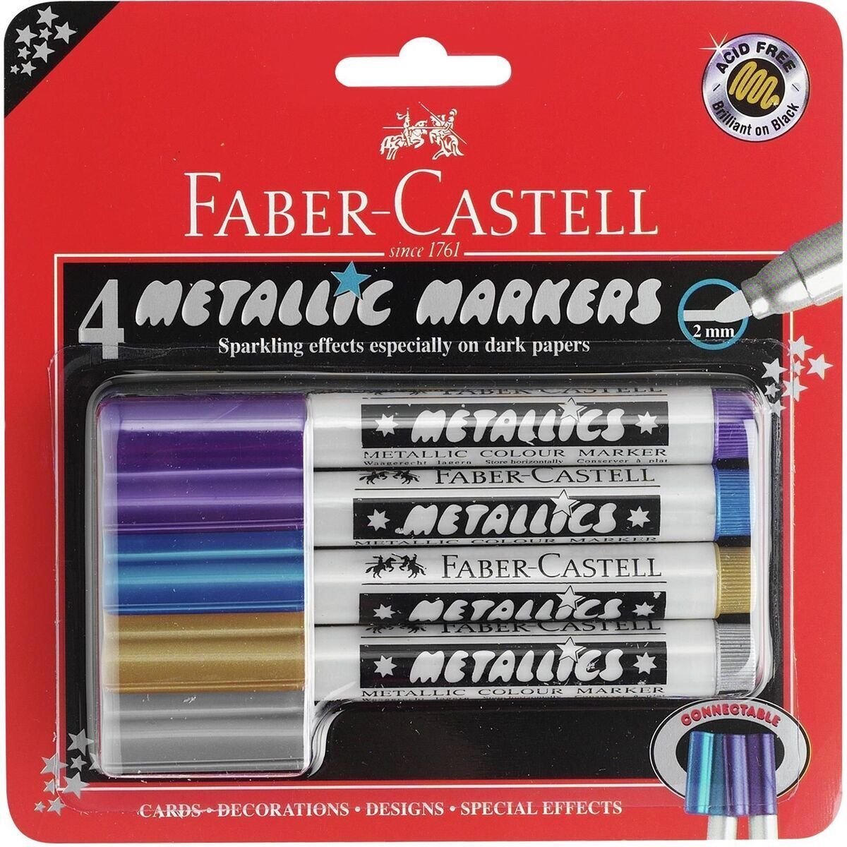 FABER-CASTELL METALLIC CONNECTOR MARKERS Assorted Pack of 4 - Faber-Castell