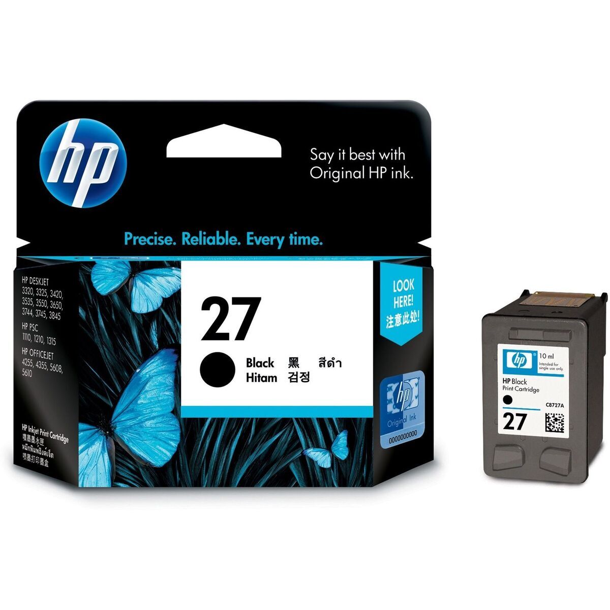 Hp Genuine Black Ink Cartridge #27 C8727Aa 220 Pages